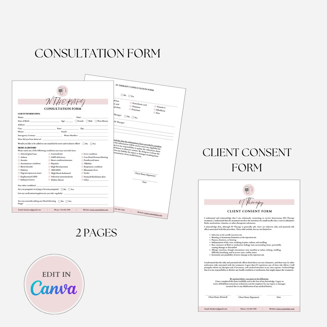 IV Therapy Template, IV Therapy Consent, Intravenous Therapy, Med Spa ...