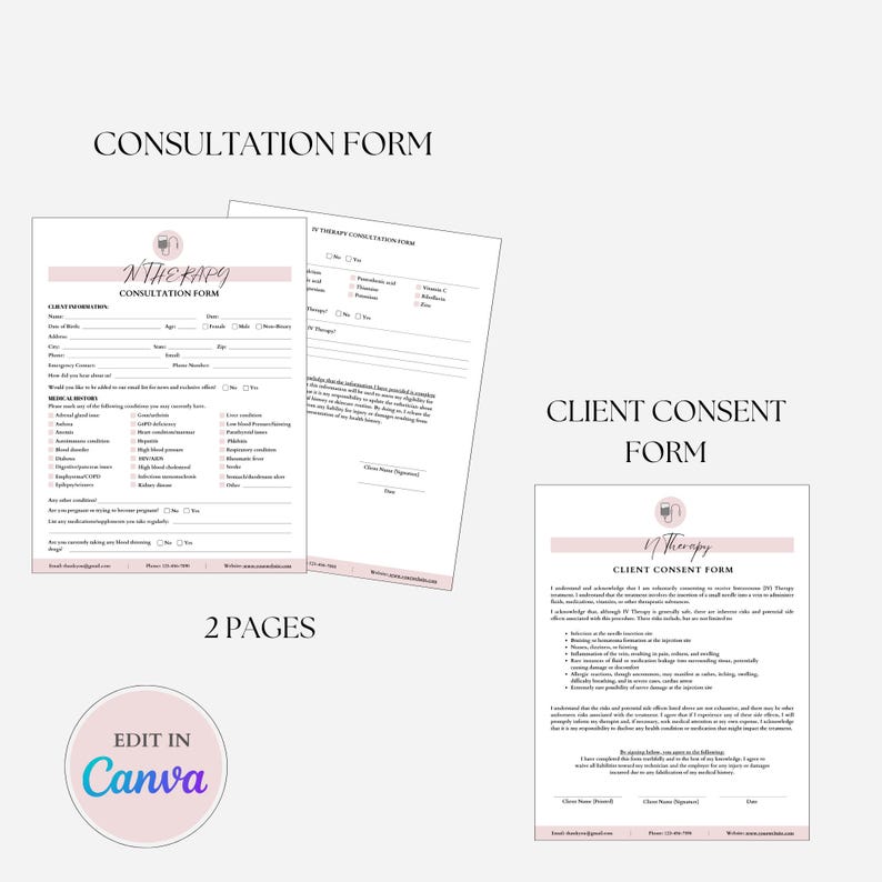 IV Therapy Template, IV Therapy Consent, Intravenous Therapy, Med Spa ...