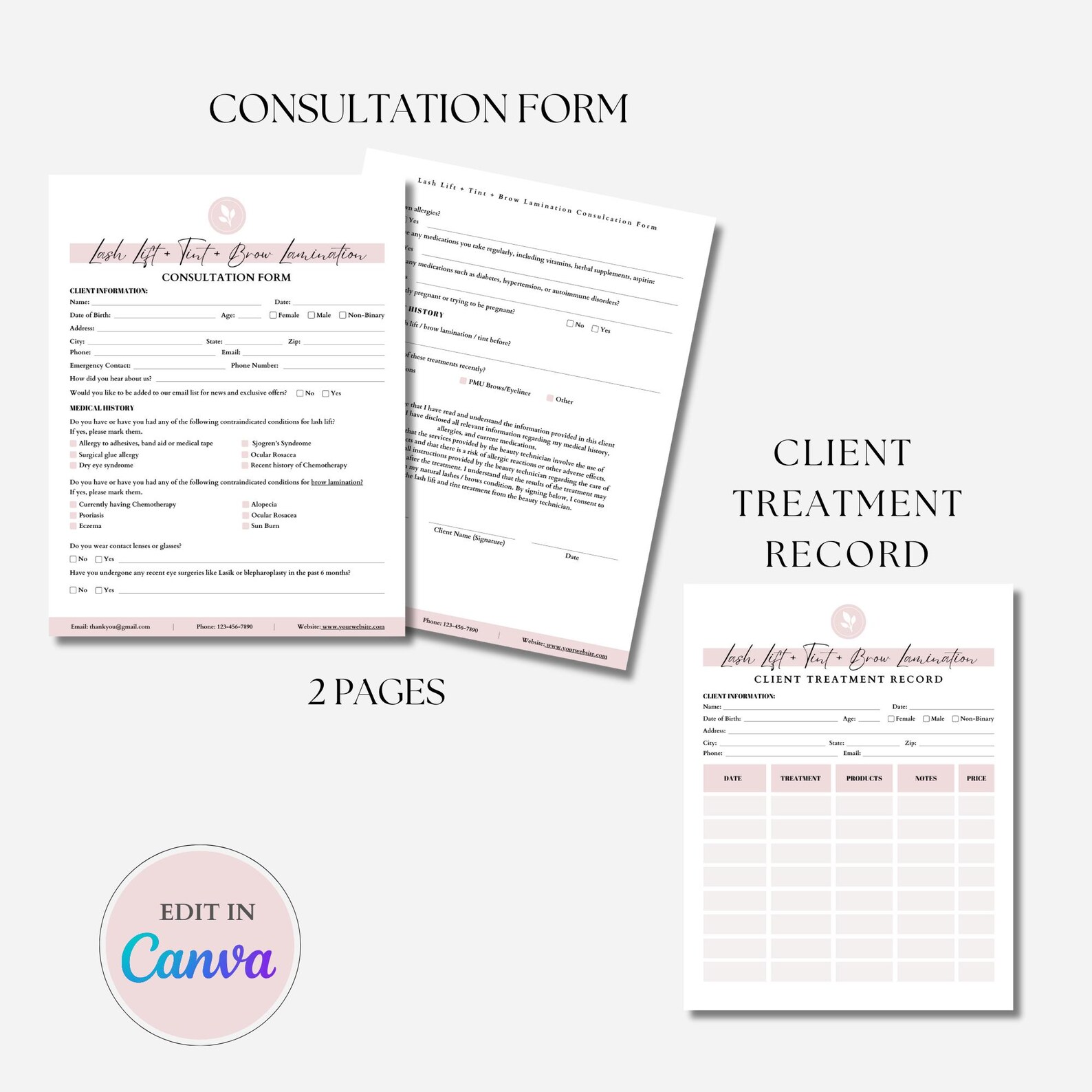 Brow Lamination Form, Lash Lift and Tint Forms, Esthetician Waivers ...