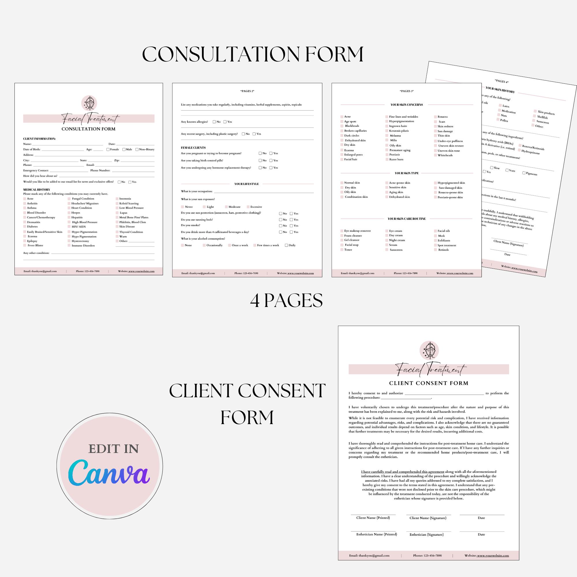 Facial Treatment Forms, Esthetician Forms Bundle, Skincare Forms ...