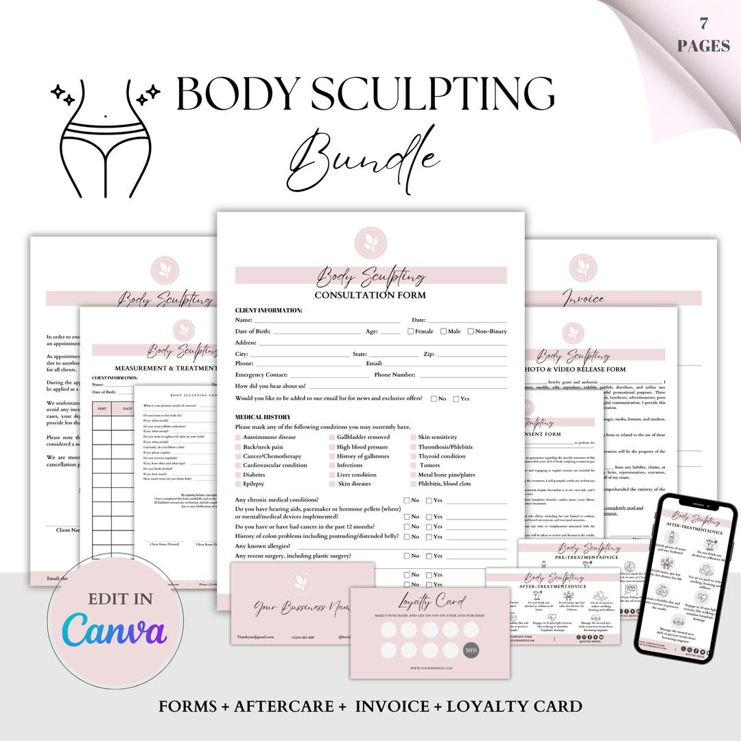 Body Sculpting Forms, Body Shaping Forms, Med Spa Intake Forms, Body ...