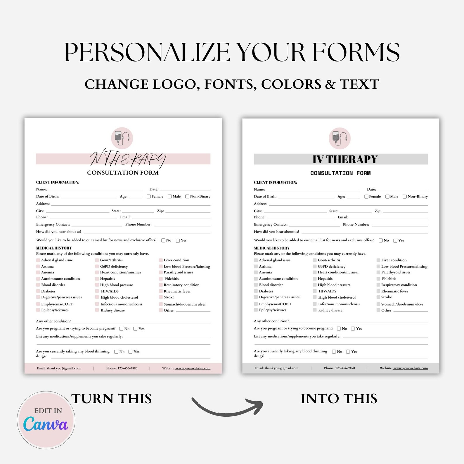 IV Therapy Template, IV Therapy Consent, Intravenous Therapy, Med Spa ...