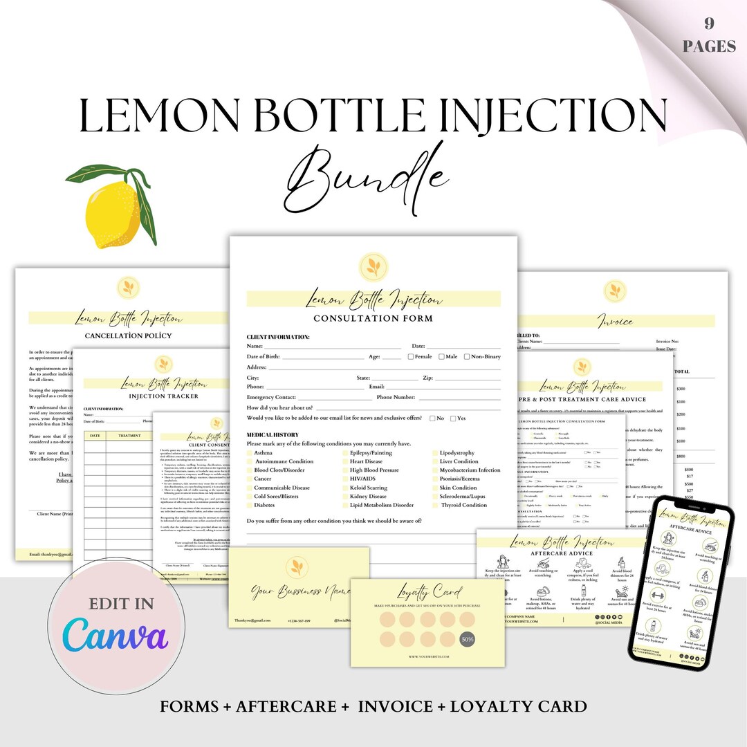 Lemon Bottle Fat Dissolving Consent Treatment Forms, Editable Client ...