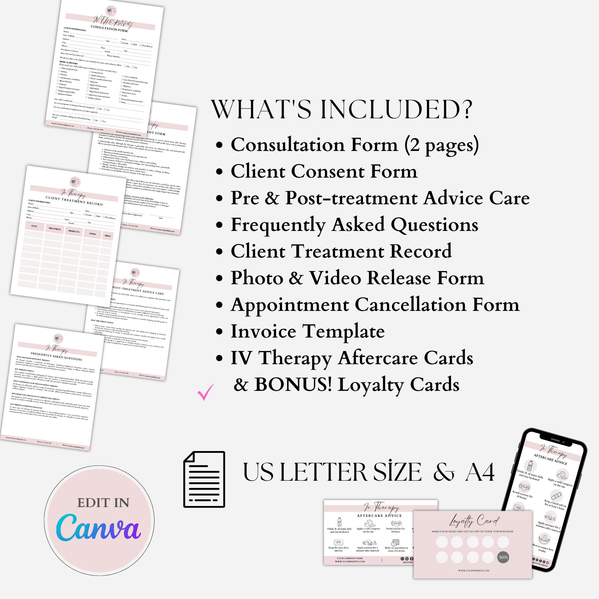 IV Therapy Template, IV Therapy Consent, Intravenous Therapy, Med Spa ...