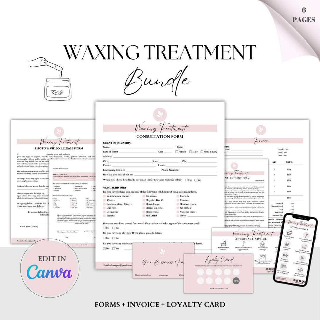 Waxing Consent Form, Skincare Form, Waxing Treatment, Day Spa Forms ...