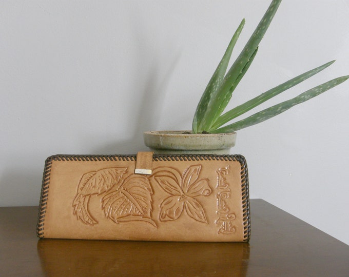 Leather Hand Tooled Vintage Boho Hippie Cowgirl Wallet Clutch With ...