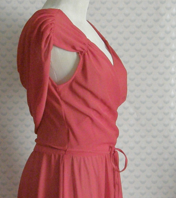 seventies bright red polyester disco dress - Gem