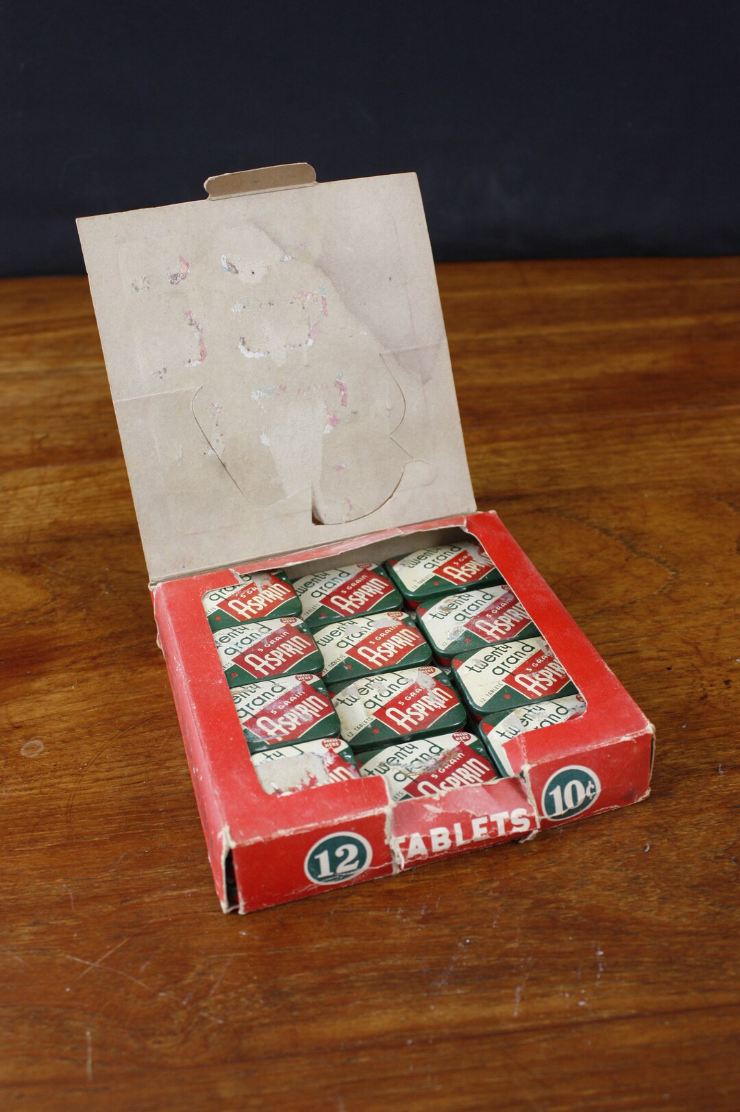 Old Countertop Store Display of Twenty Grand Brand Aspirin Tins With ...