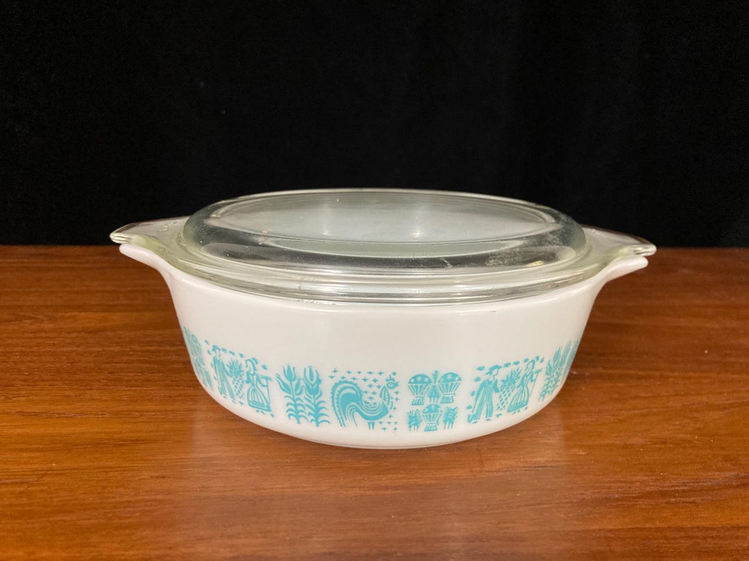 Pyrex 471 Butterprint 1 Pt Casserole Dish With Lid Round Blue on White ...