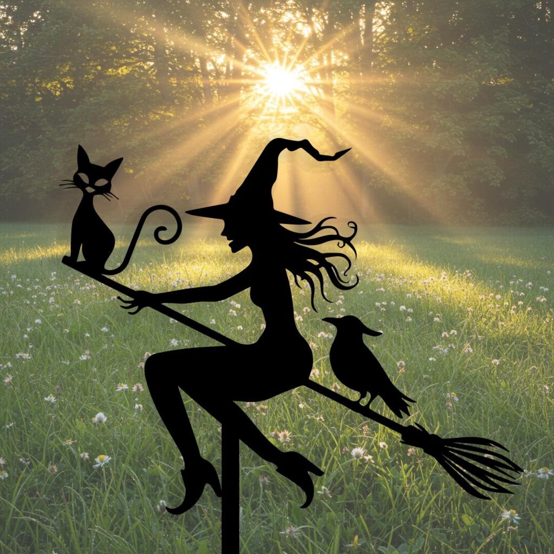 Halloween Witch Yard Art, Outdoor Metal Witch Garden Stake, Funny Cat ...