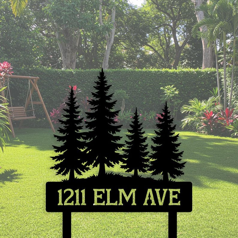 Pine Tree Custom Yard Sign, Personalized Cabin Name Sign, Outdoor Lake ...