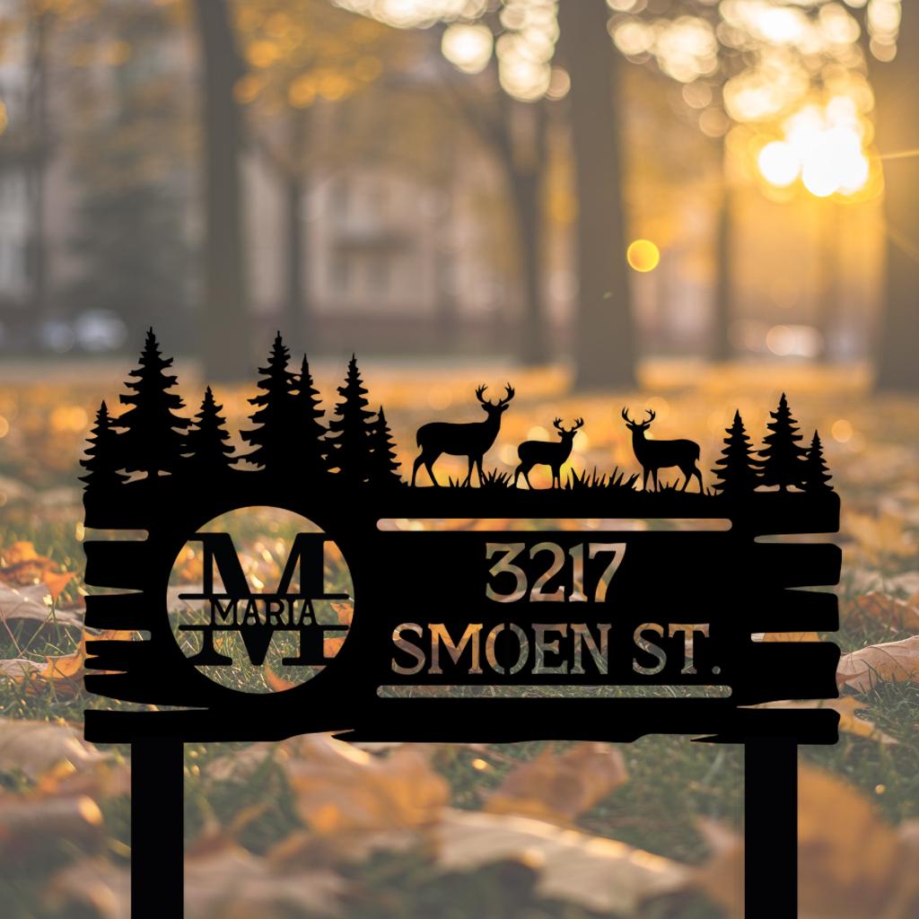 Deer Address Yard Sign, Custom Cabin House Number, Personalized Outdoor ...