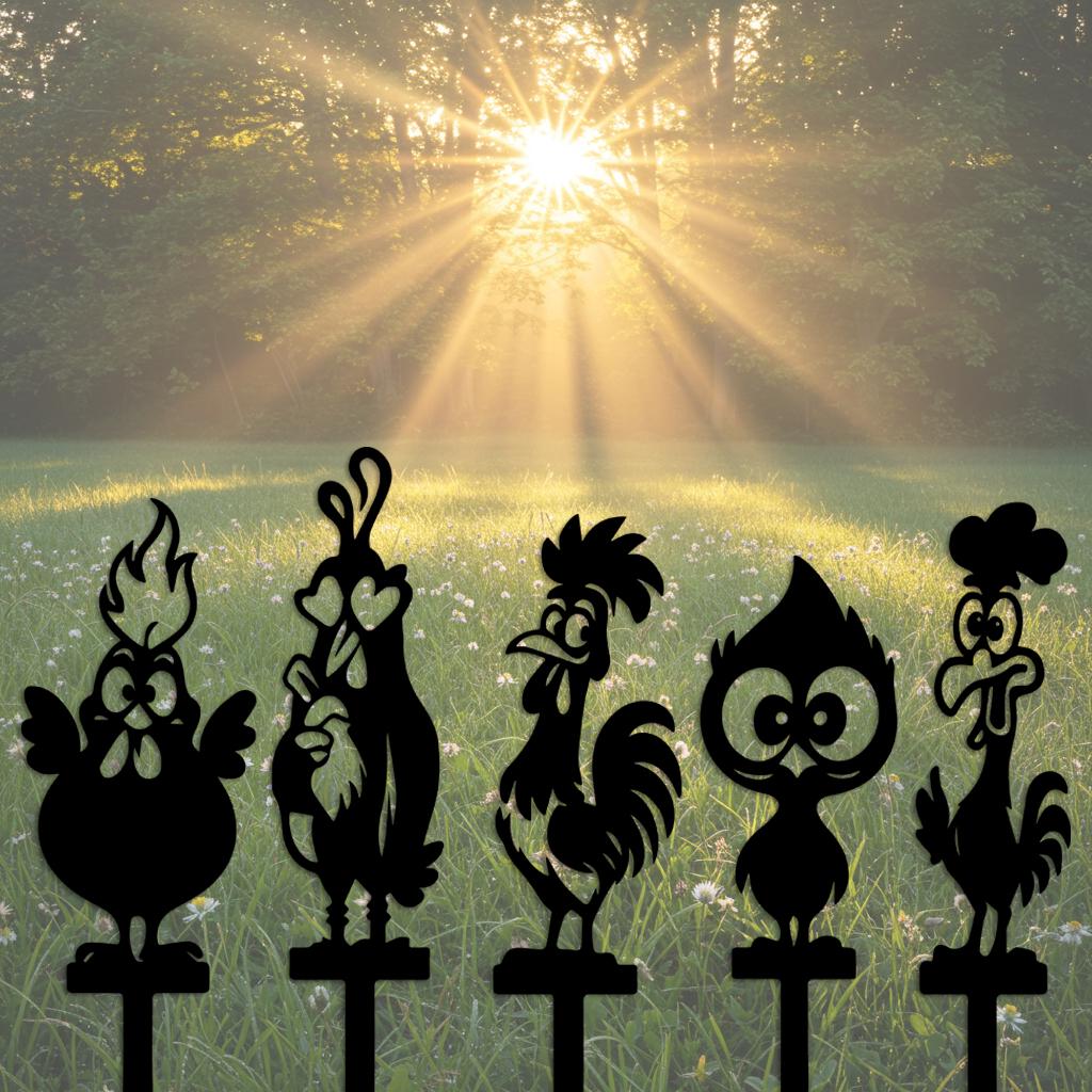 Funny Chicken Garden Stakes, Cute Metal Yard Art Set, Outdoor Farmhouse ...