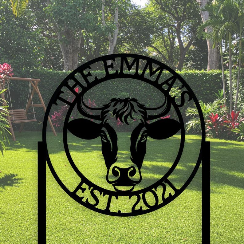 Custom Cow Yard Sign, Personalized Farmhouse Sign, Rustic Ranch Outdoor ...