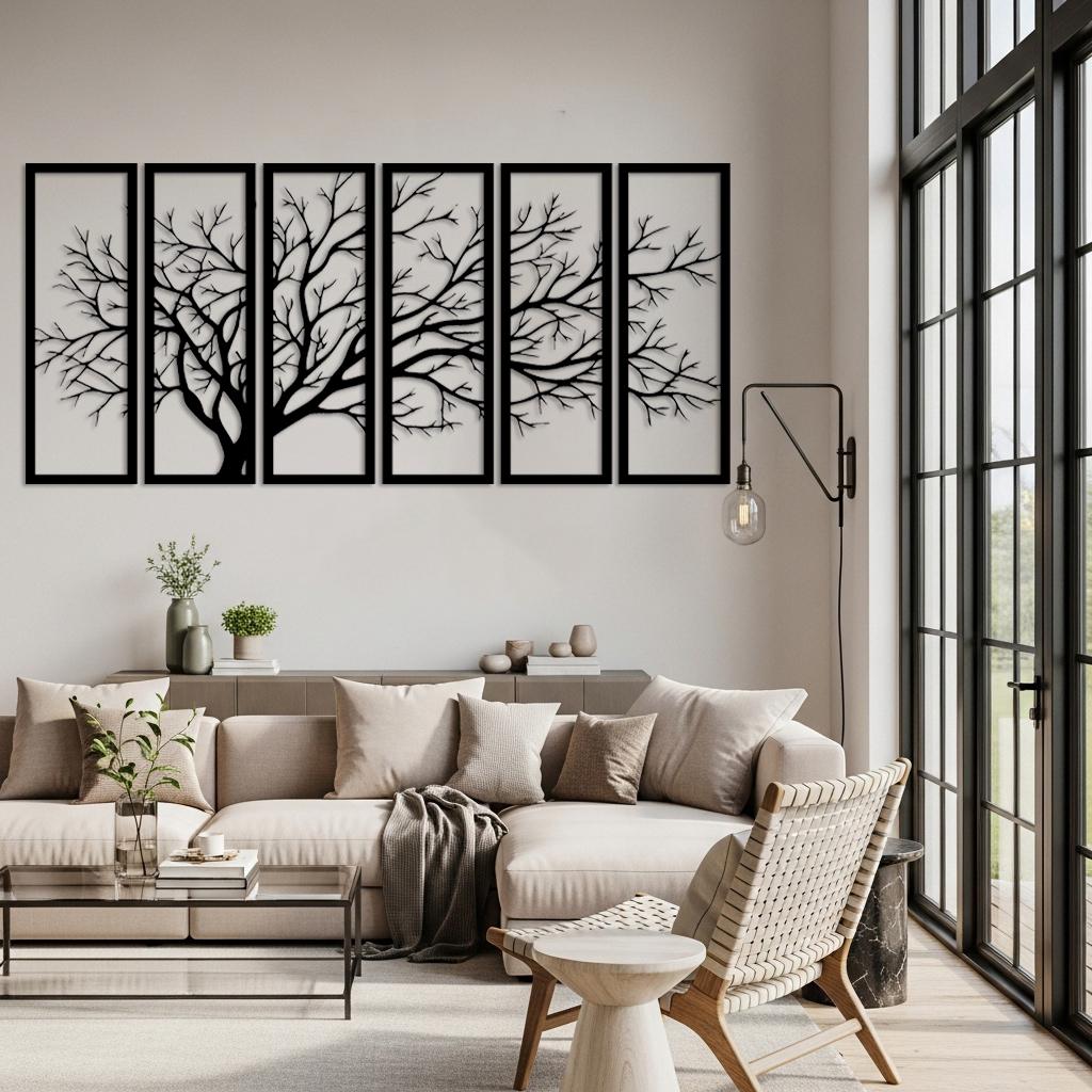 Set of 6 Tree Branch Metal Wall Art, Horizontal Wall Decor for Large ...