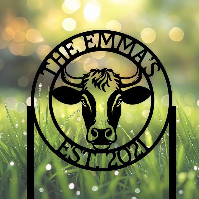 Custom Cow Yard Sign, Personalized Farmhouse Sign, Rustic Ranch Outdoor ...