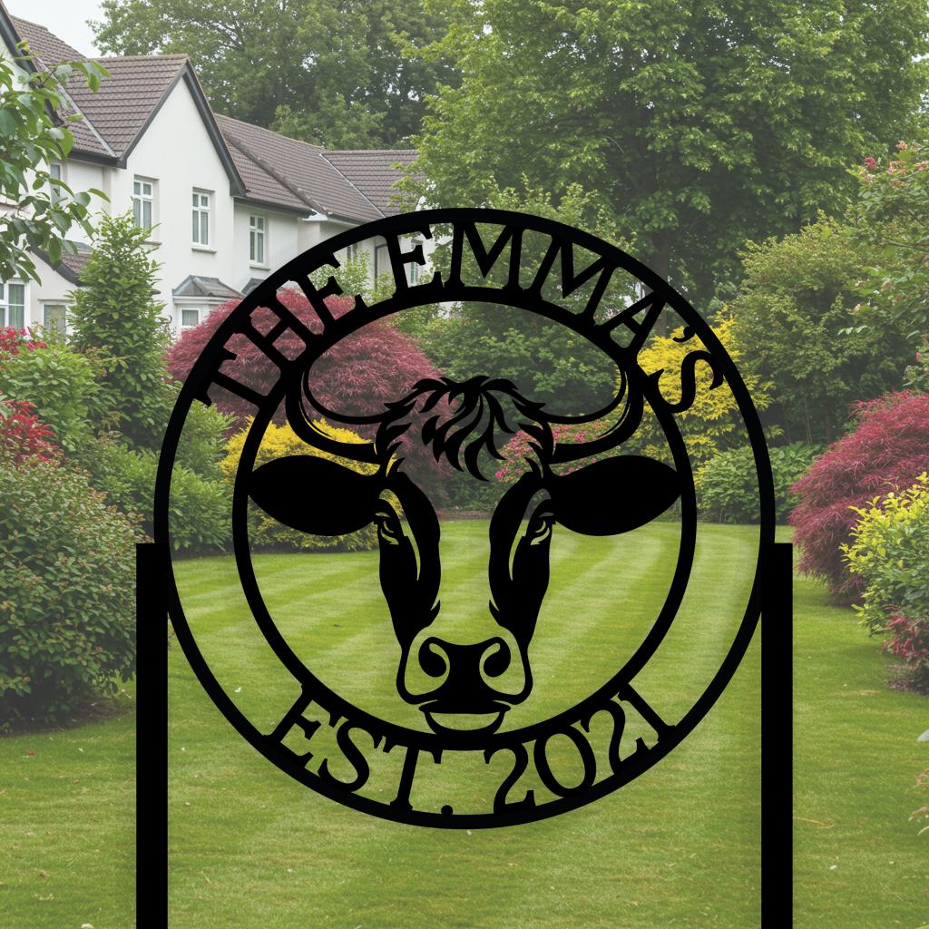 Custom Cow Yard Sign, Personalized Farmhouse Sign, Rustic Ranch Outdoor ...