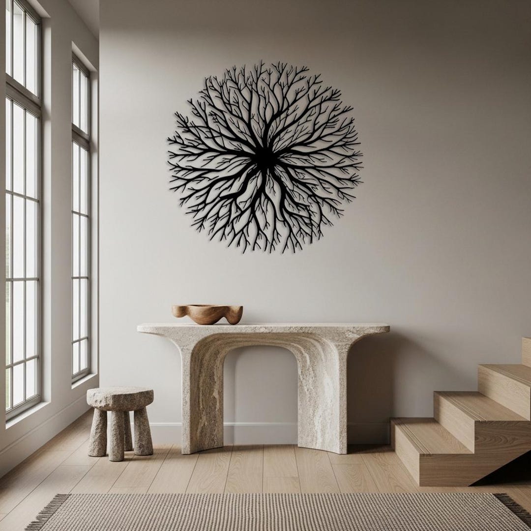 Round Tree Branch Metal Wall Decor, Modern Living Room Wall Art, Tree ...