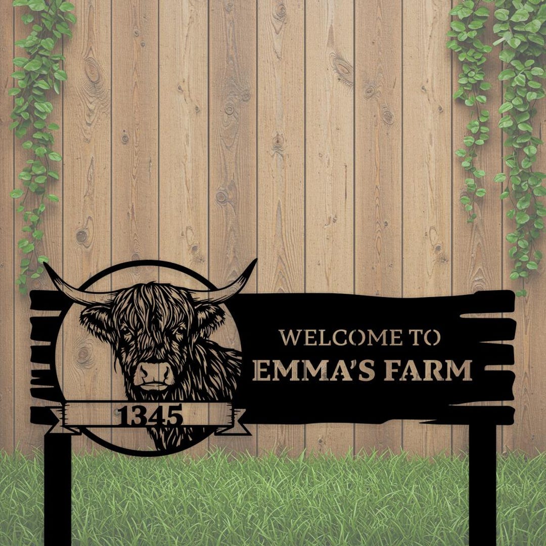Custom Highland Cow Yard Sign, Personalized Farm Name Garden Stake ...