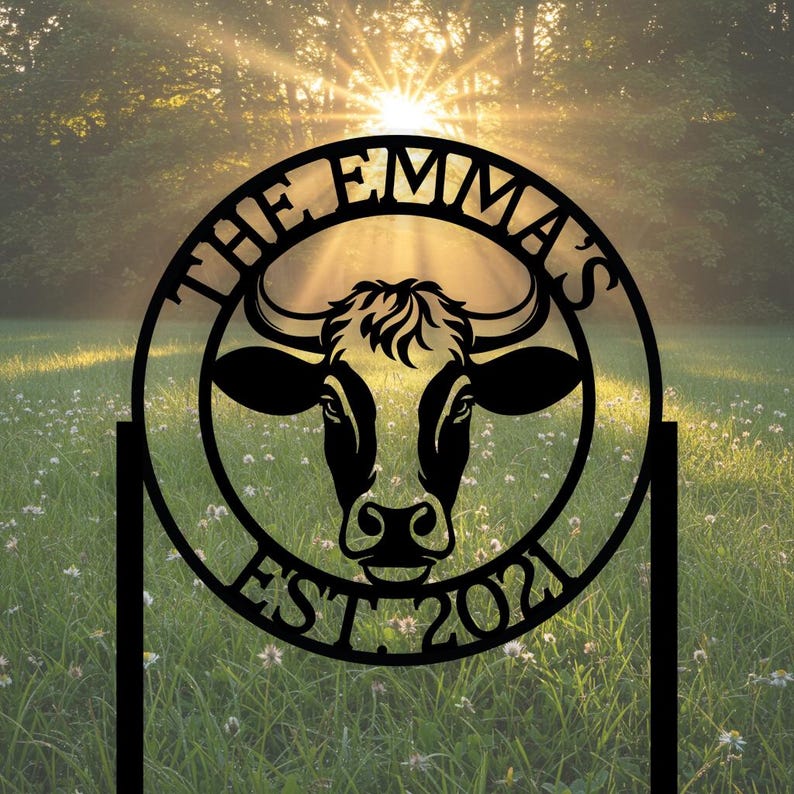 Custom Cow Yard Sign, Personalized Farmhouse Sign, Rustic Ranch Outdoor ...