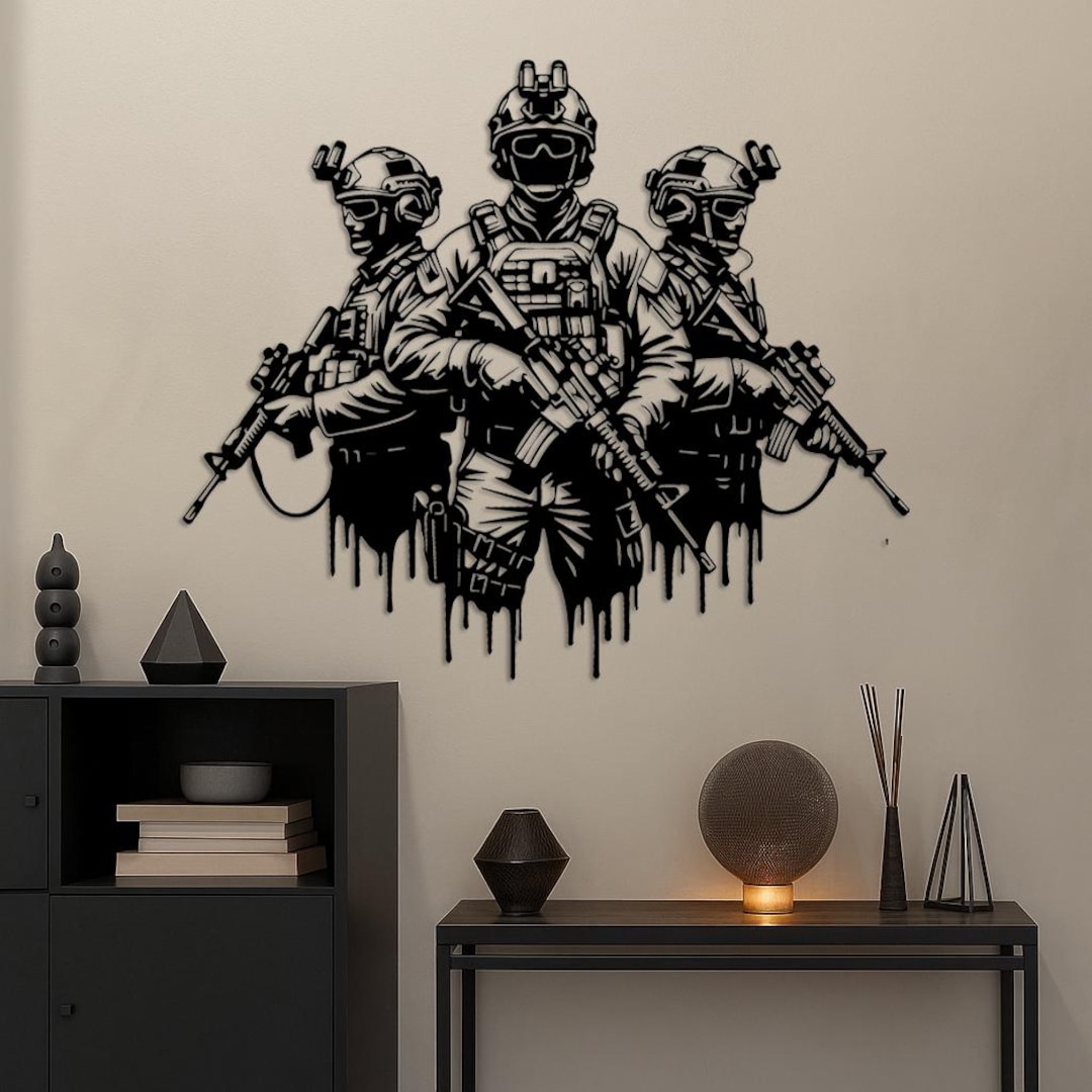 Tactical Soldiers Metal Wall Decor, Military Man Cave Wall Art, Game ...