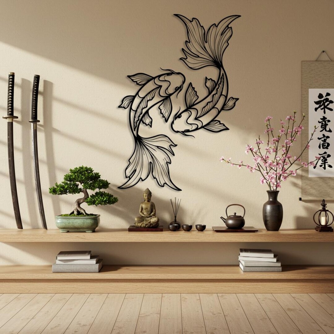 Koi Fish Metal Wall Art, Zen Wall Decor, Japanese Feng Shui Wall Art ...