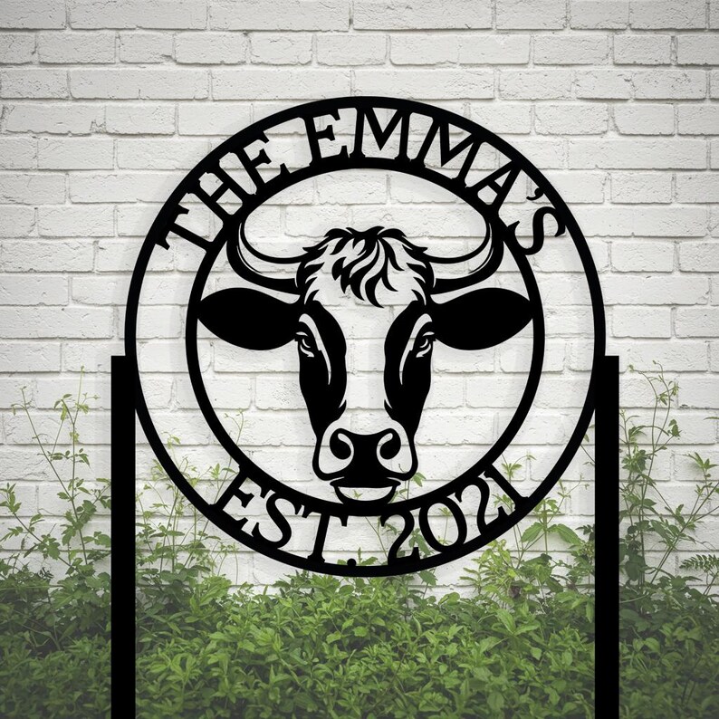 Custom Cow Yard Sign, Personalized Farmhouse Sign, Rustic Ranch Outdoor ...