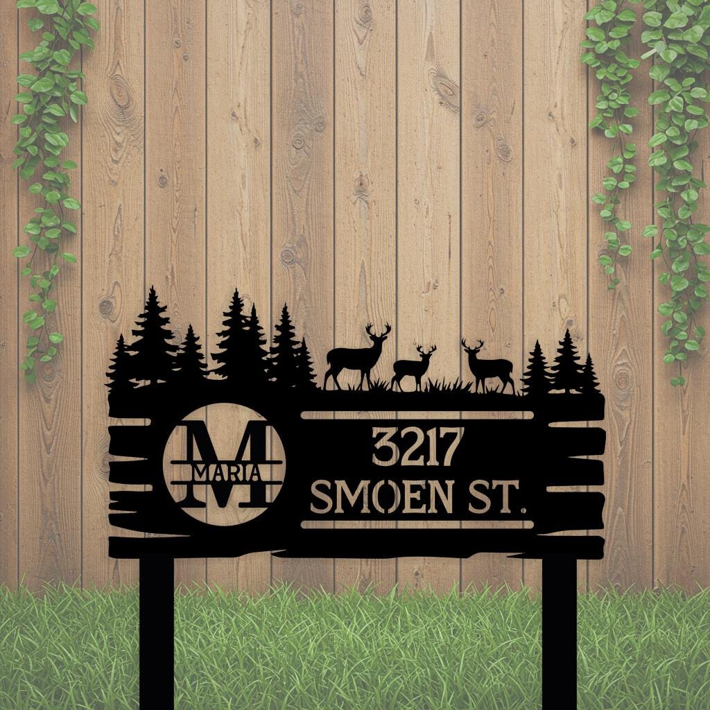 Deer Address Yard Sign, Custom Cabin House Number, Personalized Outdoor ...