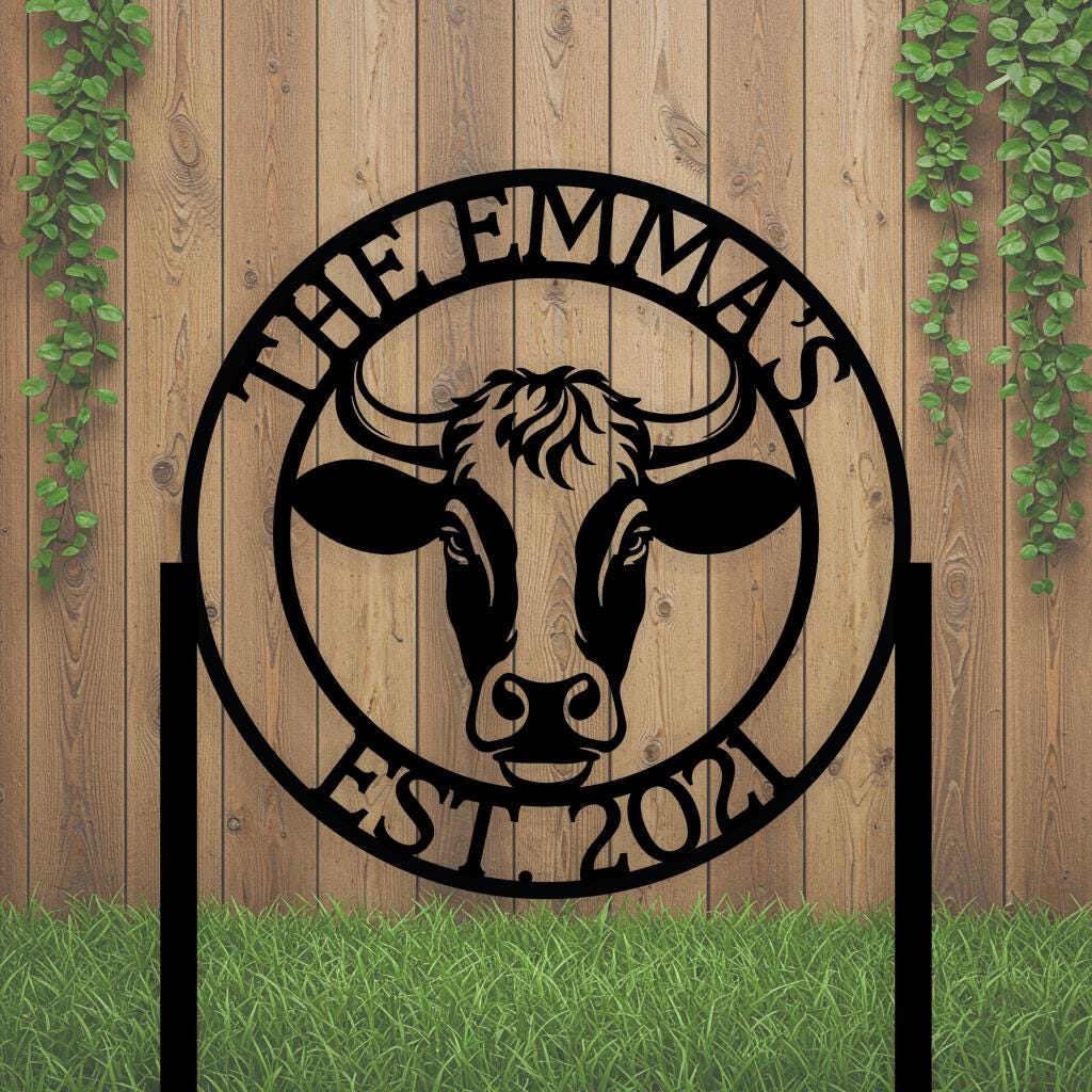 Custom Cow Yard Sign, Personalized Farmhouse Sign, Rustic Ranch Outdoor ...