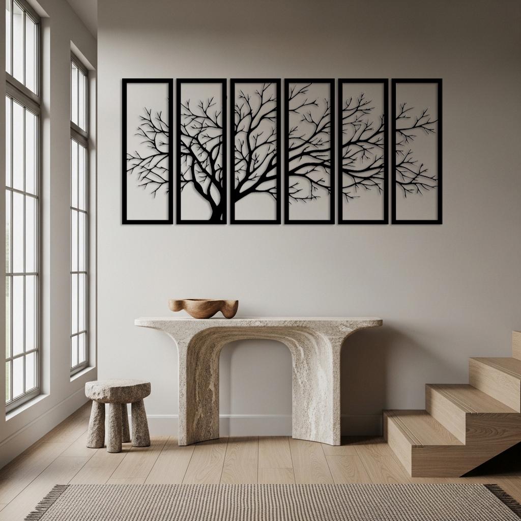 Set of 6 Tree Branch Metal Wall Art, Horizontal Wall Decor for Large ...
