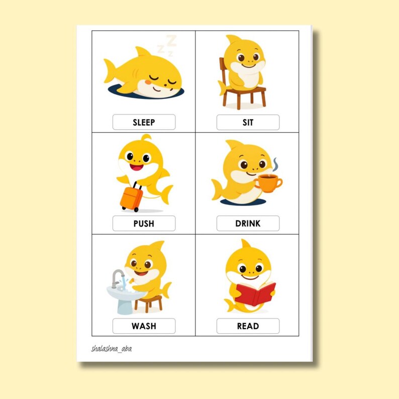 Baby Shark Verb Flashcards – 24 Printable Action Cards for Speech ...