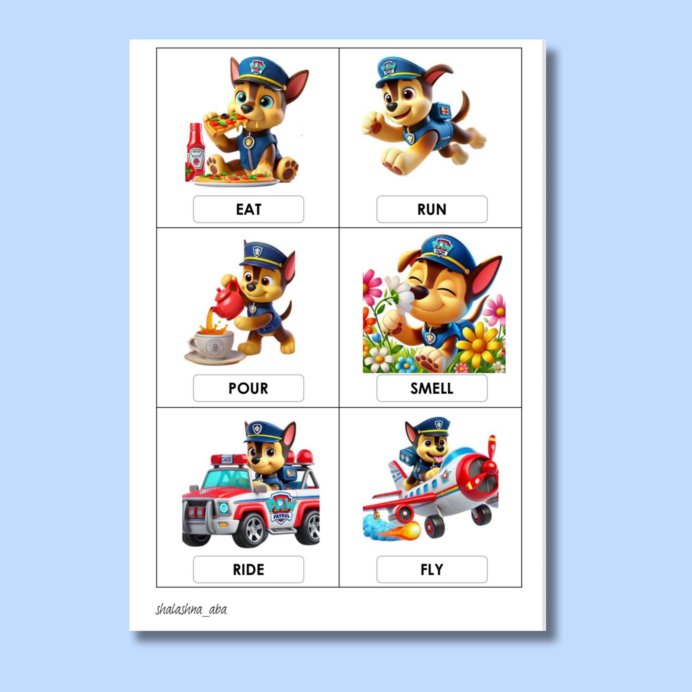 Paw Patrol Verb Flashcards – 24 Printable Action Cards for Speech ...