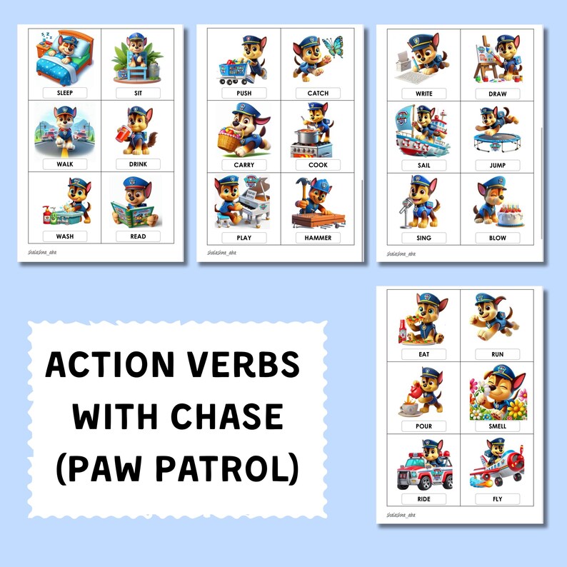 Paw Patrol Verb Flashcards – 24 Printable Action Cards for Speech ...