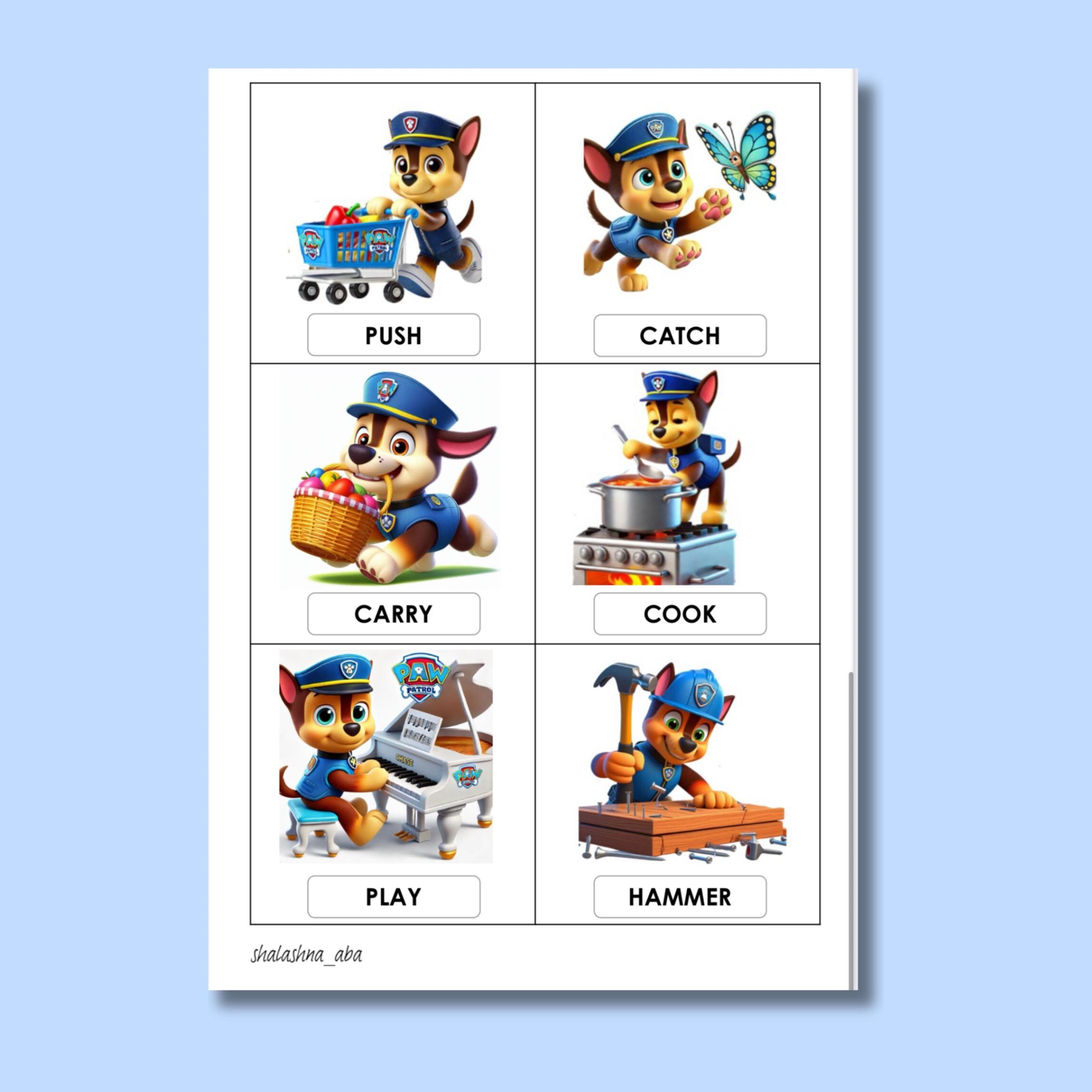 Paw Patrol Verb Flashcards – 24 Printable Action Cards for Speech ...
