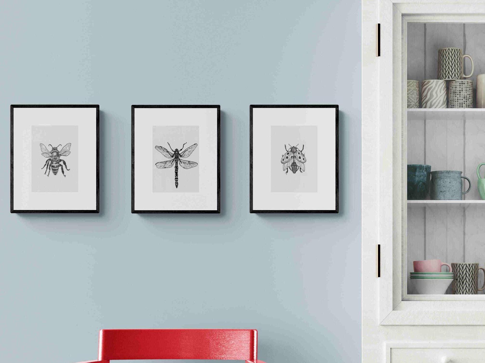 Insect Art Prints Set: Bee, Dragonfly, Ladybird - Stippling Technique ...