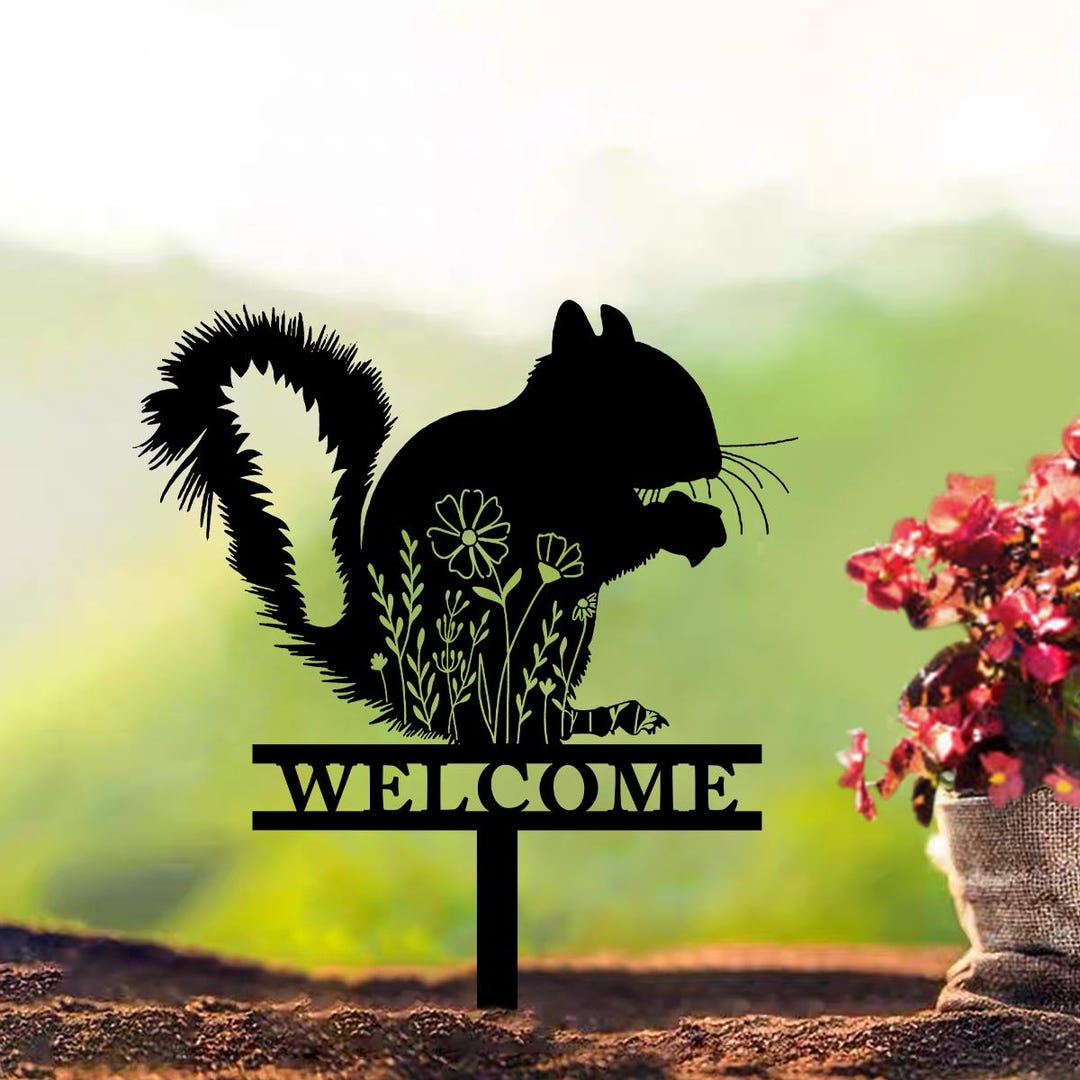 Custom Home Decor- Squirrel Garden Stake, Personalized Name Sign, Metal ...