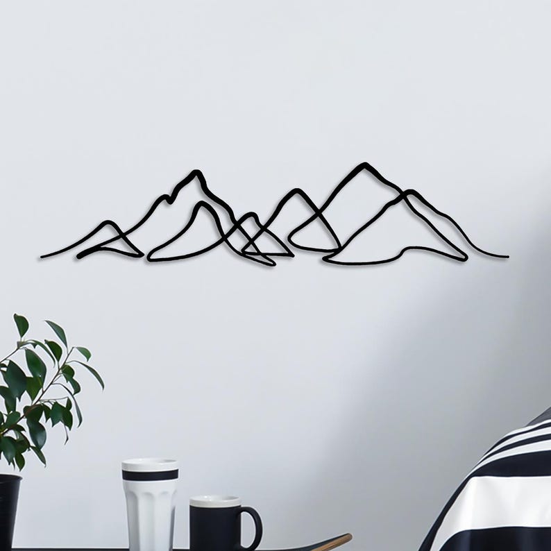 Minimalist Mountain Metal Wall Art: Laser Cut Line Decor - Etsy