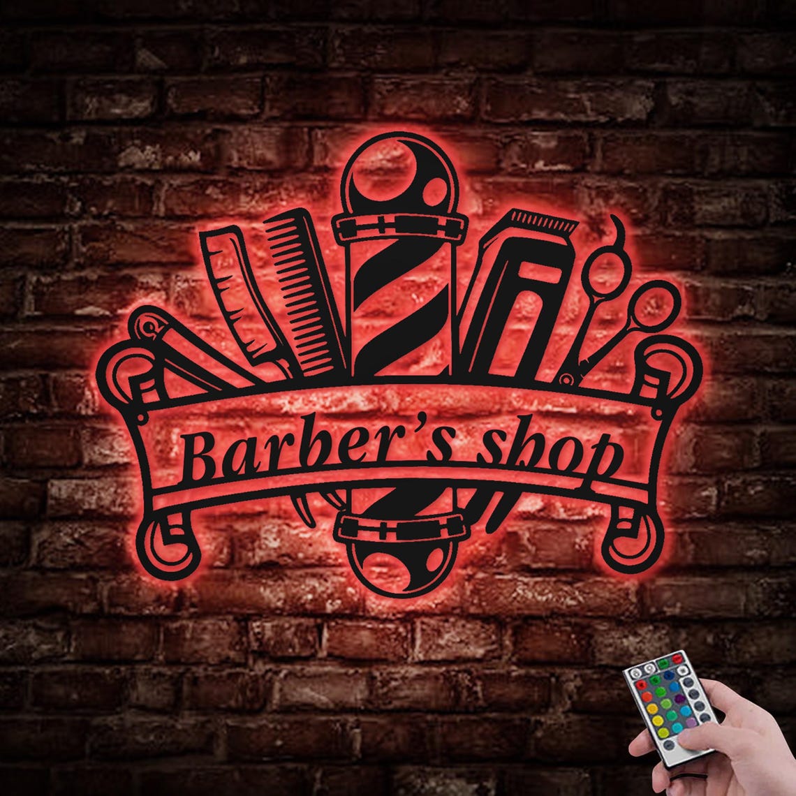 Custom Barber Shop Metal Sign: Personalized LED Wall Art - Etsy