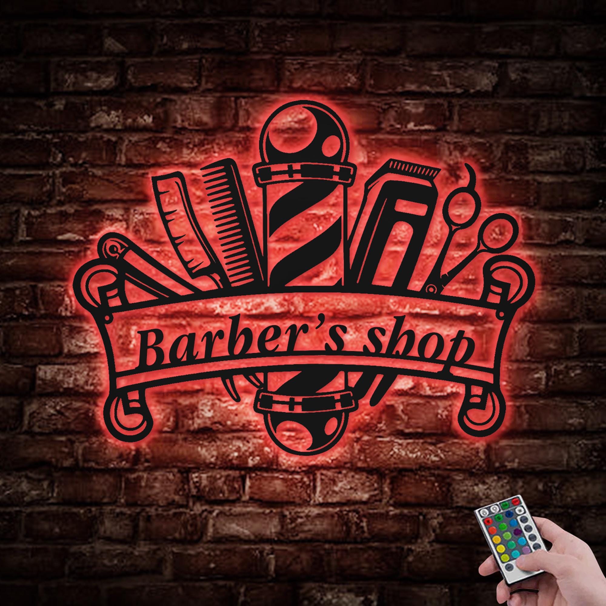 Custom Barber Shop Metal Sign: Personalized LED Wall Art - Etsy