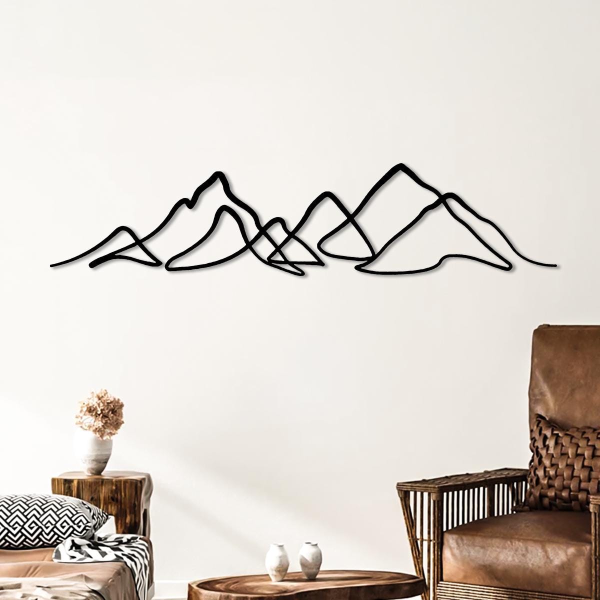 Minimalist Mountain Metal Wall Art: Laser Cut Line Decor - Etsy