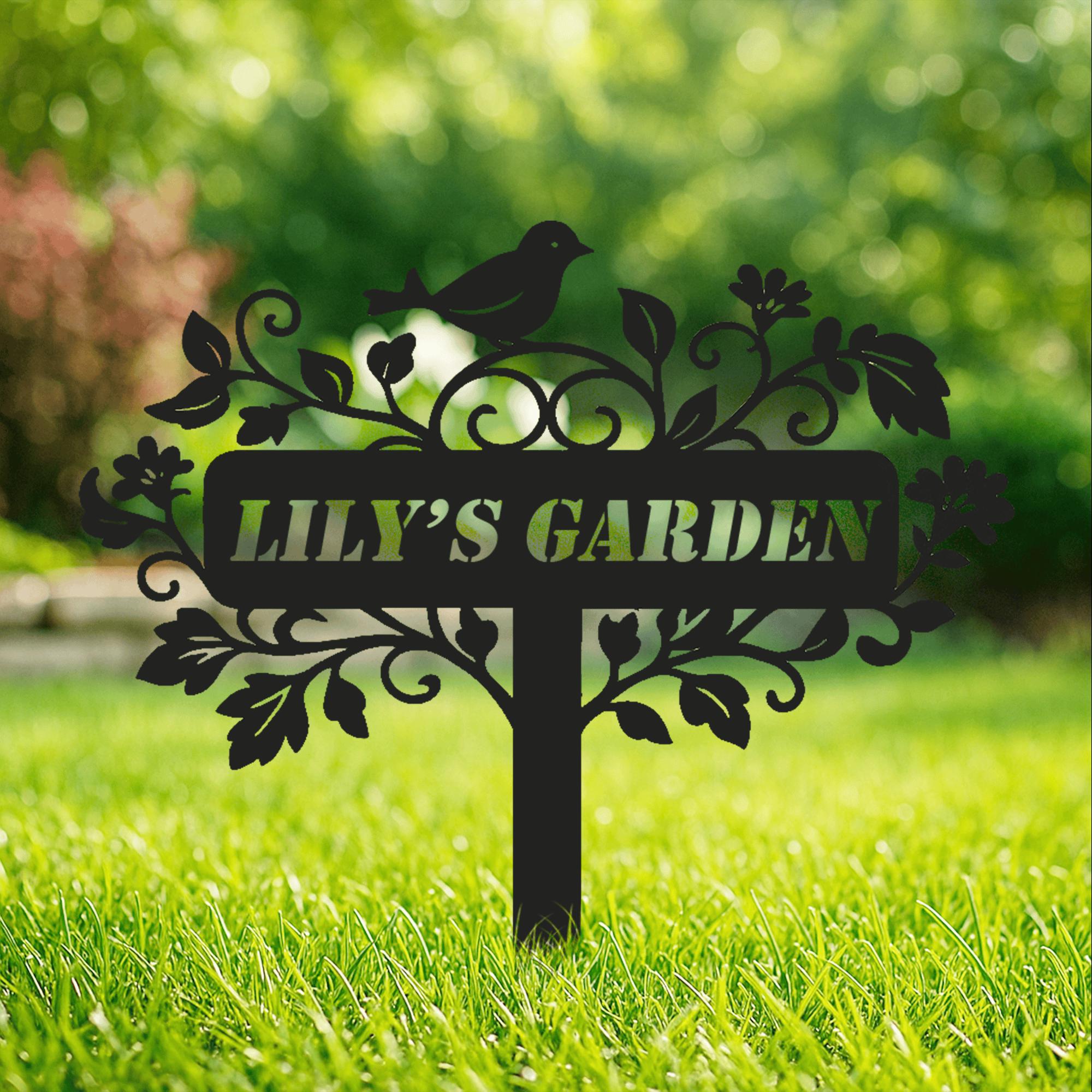 Personalized Metal Garden Stake: Custom Name Sign, Flower & Bird Decor ...