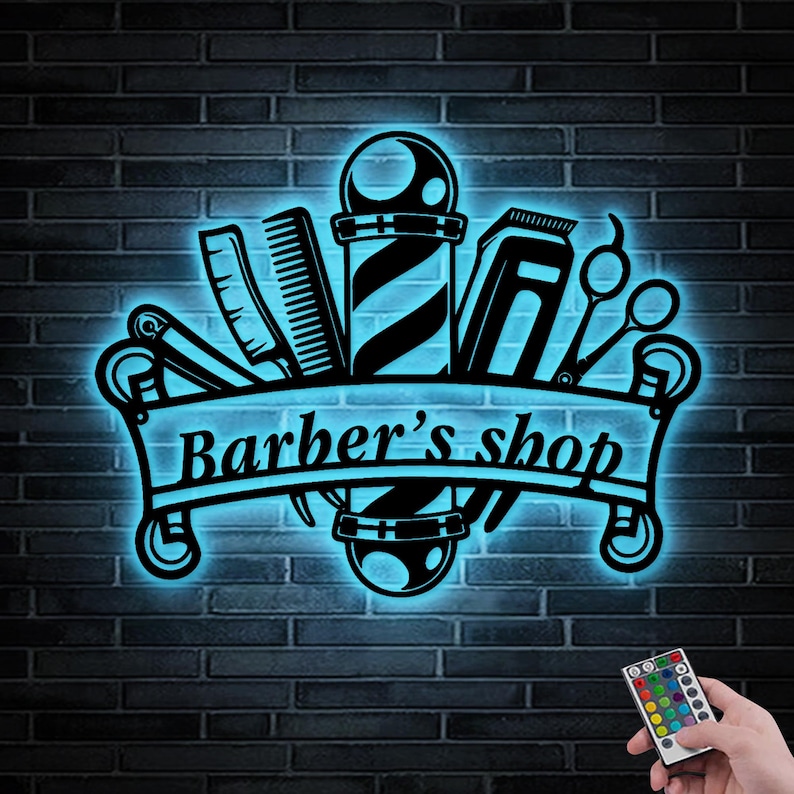 Custom Barber Shop Metal Sign: Personalized LED Wall Art - Etsy