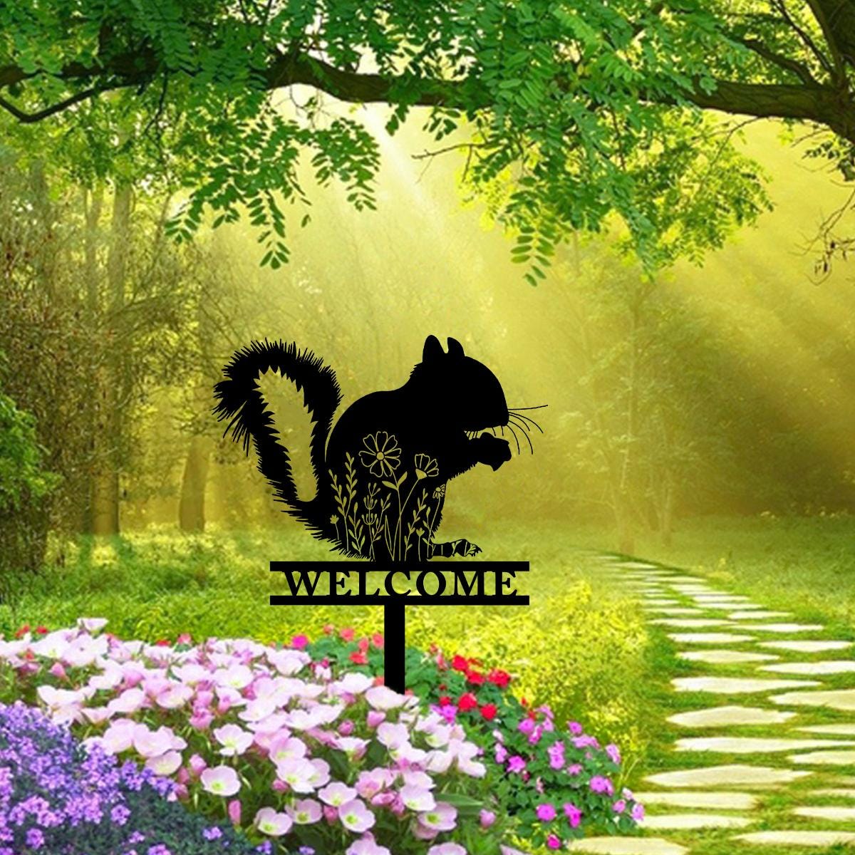 Custom Home Decor Squirrel Garden Stake, Personalized Name Sign, Metal ...