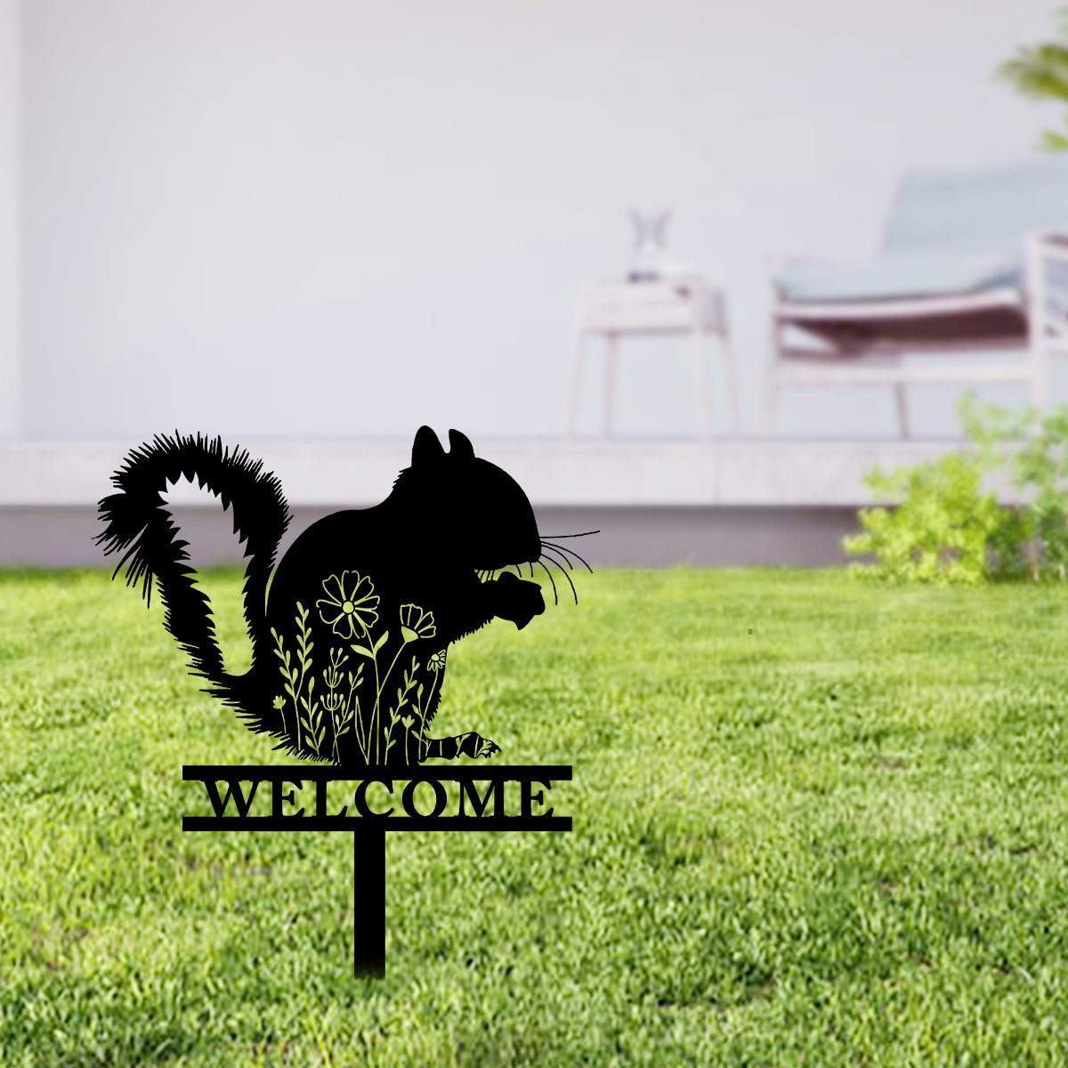 Custom Home Decor Squirrel Garden Stake, Personalized Name Sign, Metal ...