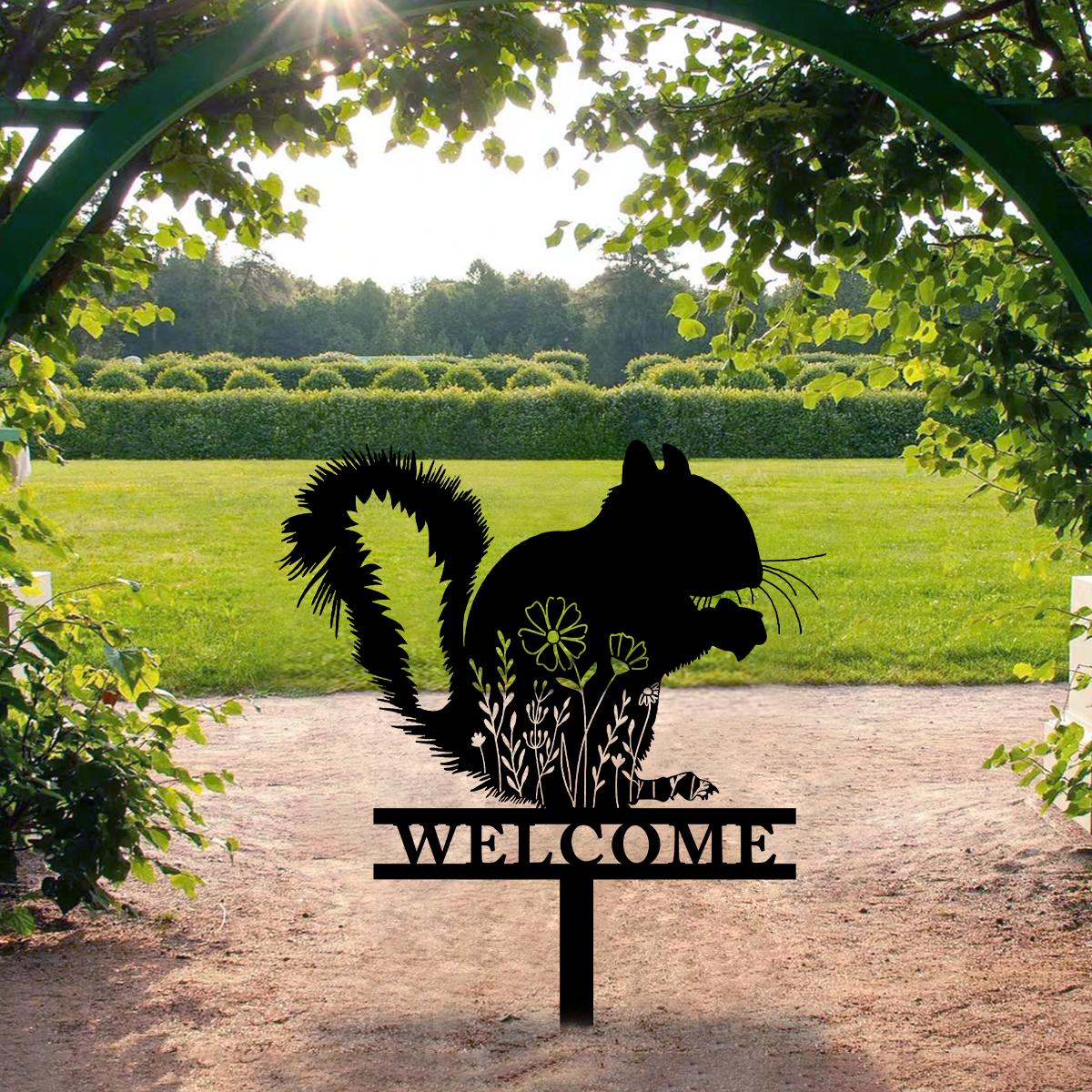Custom Home Decor Squirrel Garden Stake, Personalized Name Sign, Metal ...