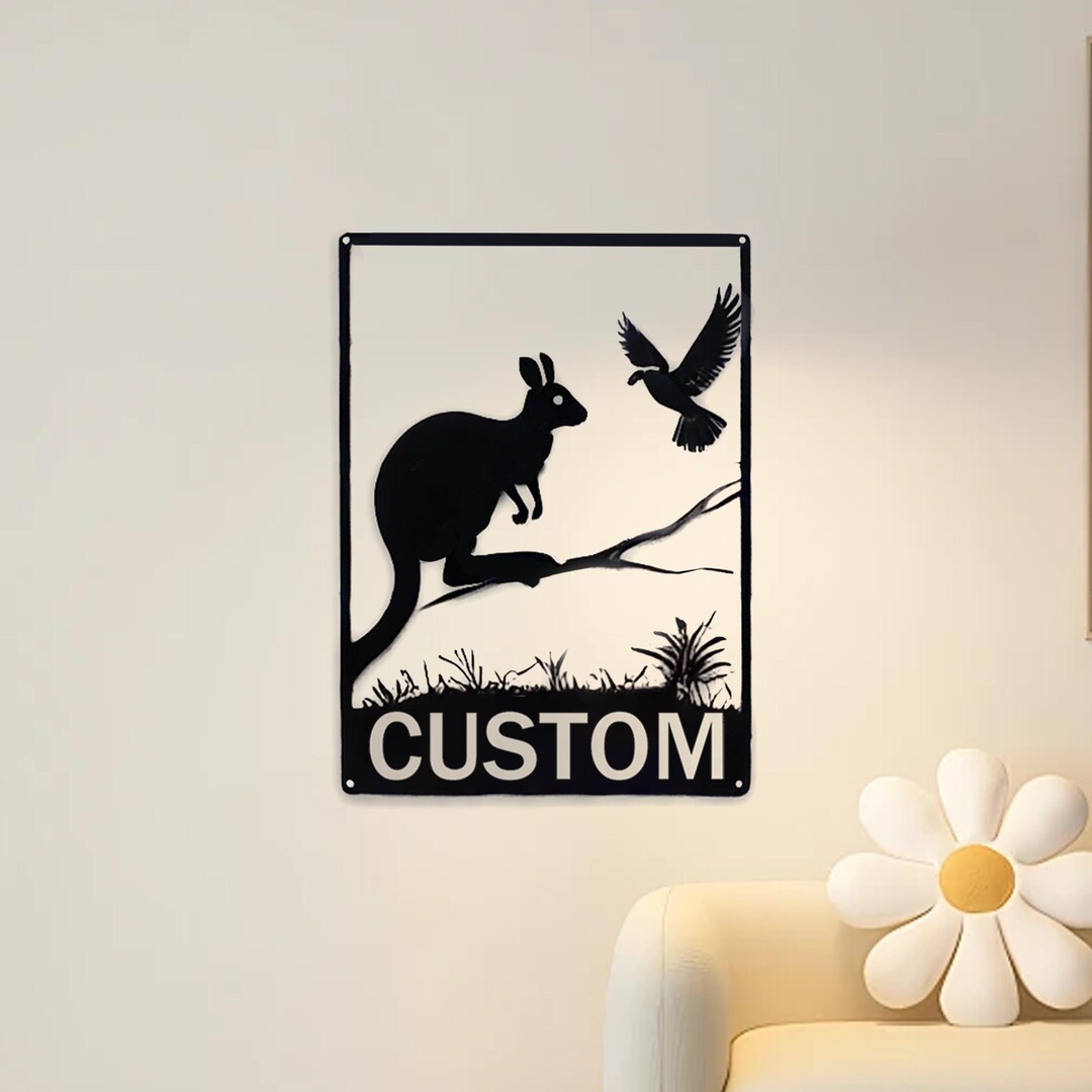 Custom Metal Wall Art, Personalized Kangaroo Metal Sign, Custom Text ...
