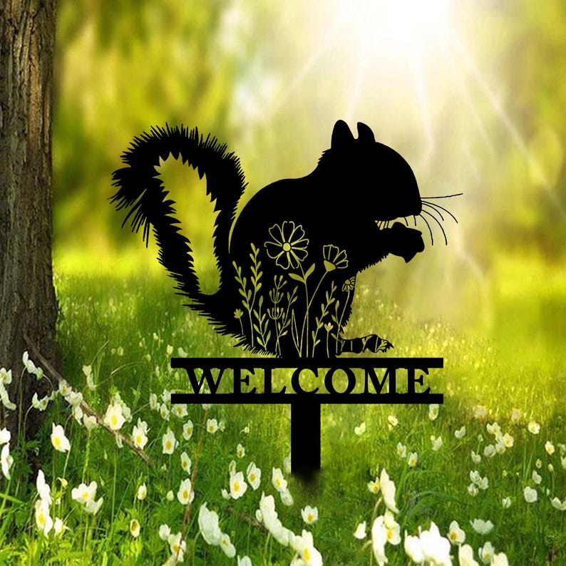 Custom Home Decor Squirrel Garden Stake, Personalized Name Sign, Metal ...