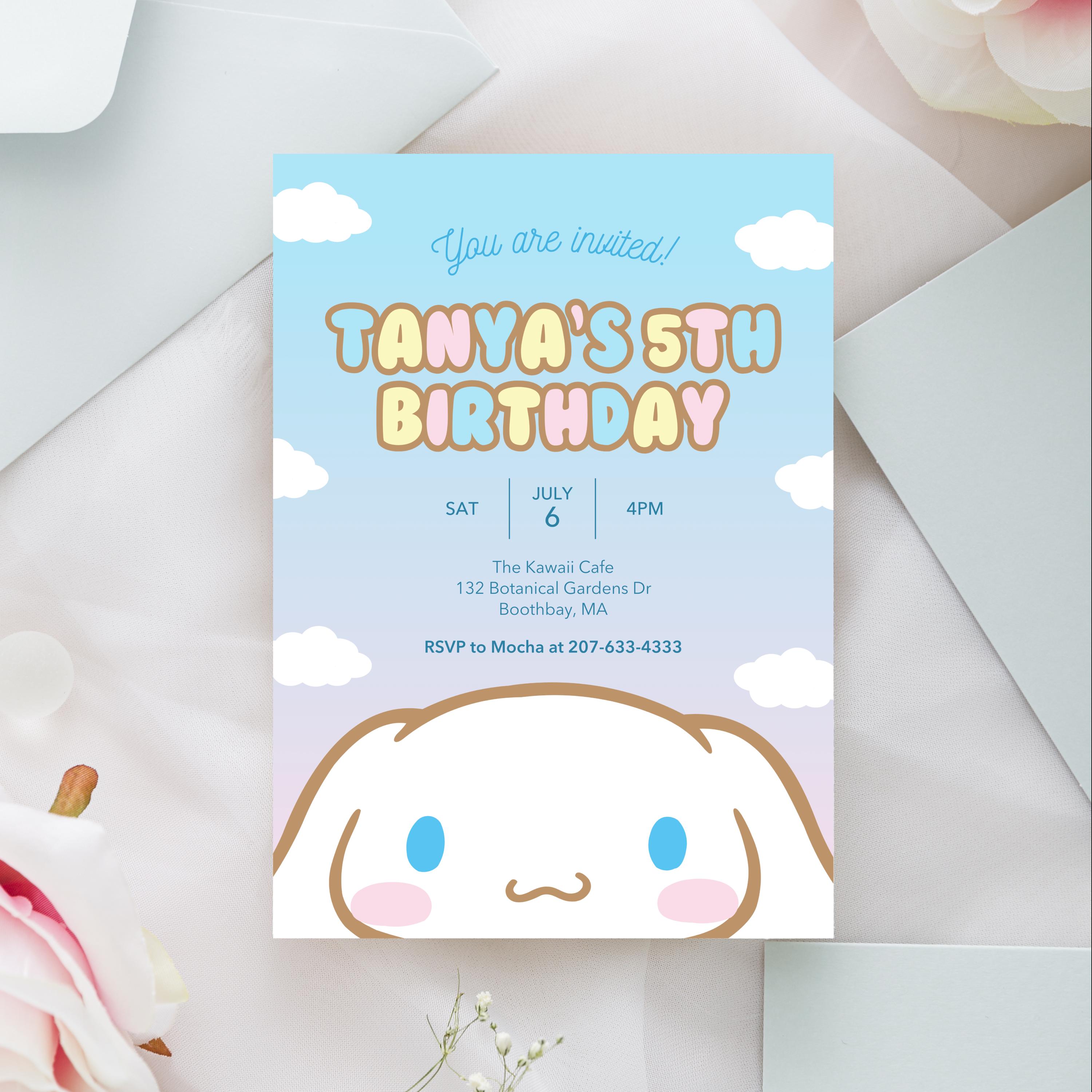 Cinnamo Roll Children's Birthday Invitation Template - Kitty and ...