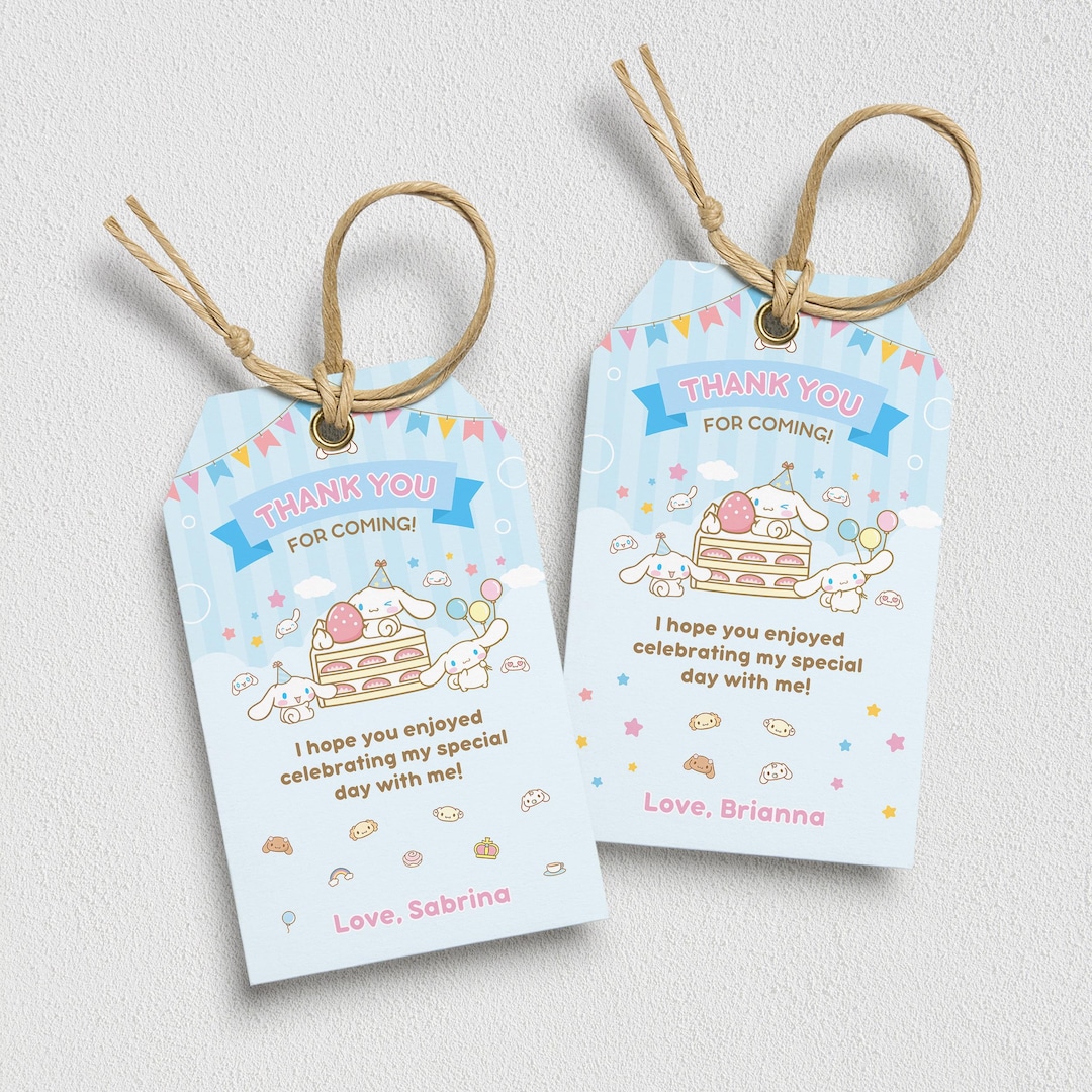 Cinnamo Roll Kids Birthday Favor Thank You Tag Template - Kitty and ...