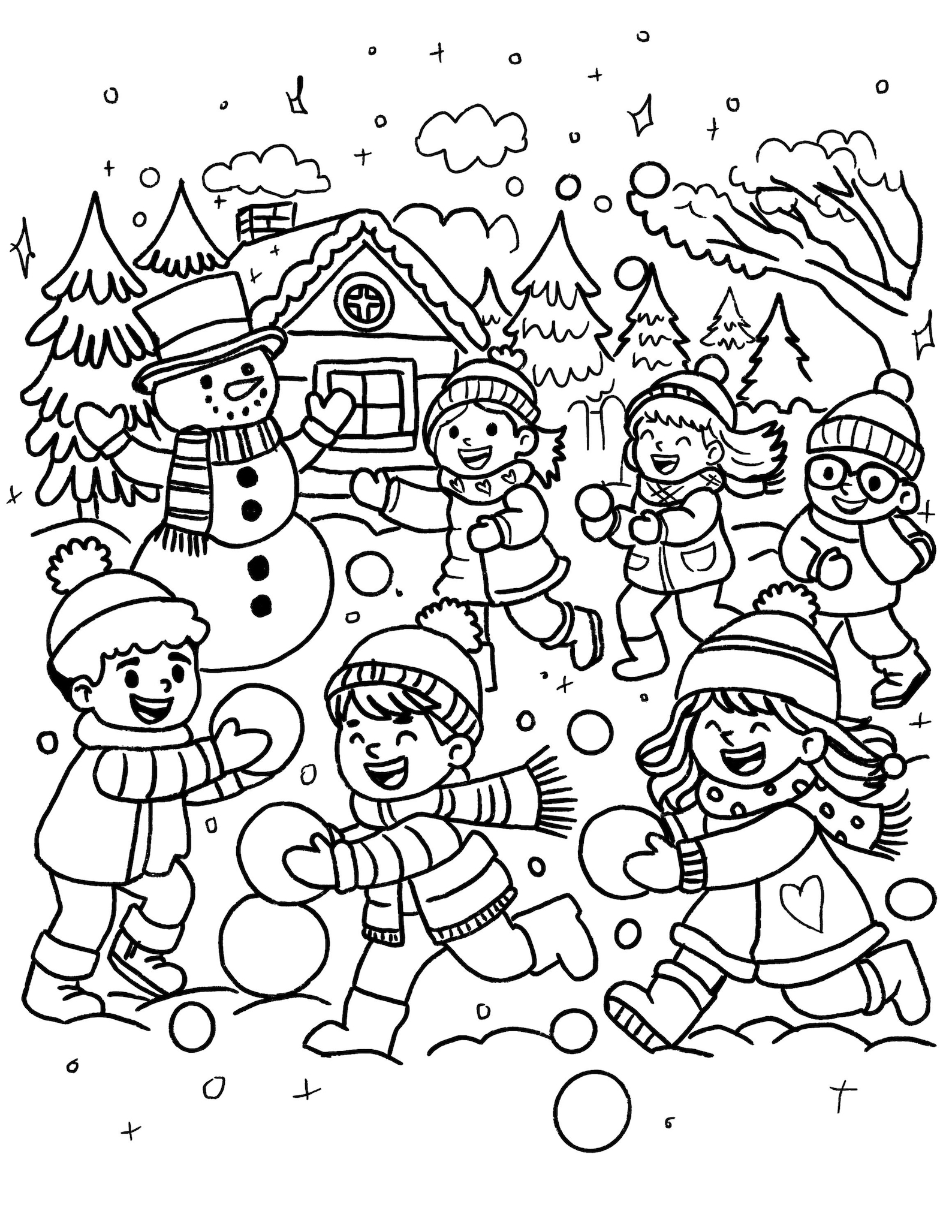 Winter Snowball Fight Coloring Page Kids Winter Activity Fun Digital ...